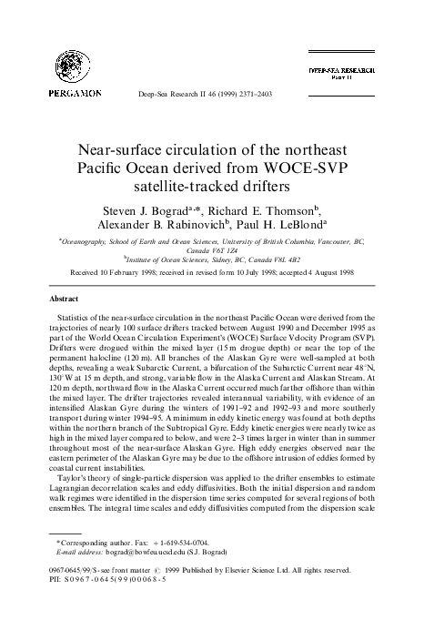 (PDF) Near-surface circulation of the northeast Pacific Ocean derived ...