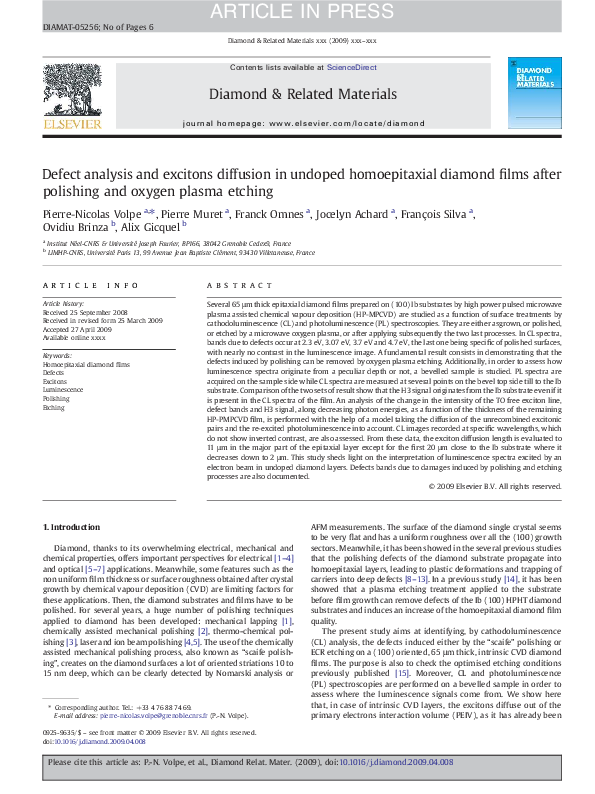 (PDF) Defect analysis and excitons diffusion in undoped homoepitaxial ...