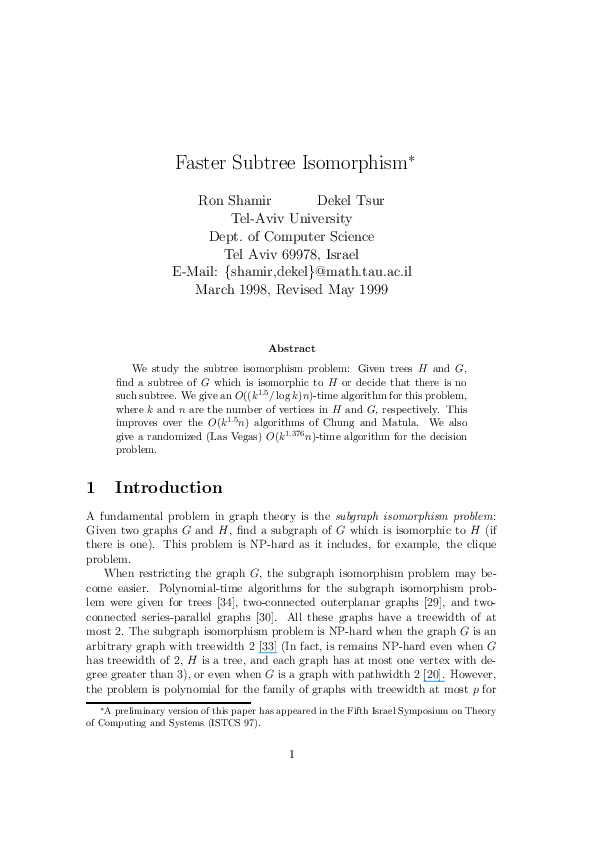 (PDF) Faster Subtree Isomorphism