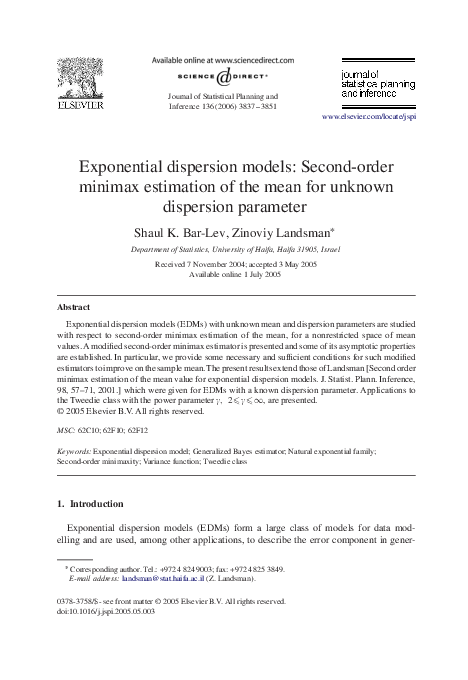 Pdf Exponential Dispersion Models Second Order Minimax Estimation Of The Mean For Unknown