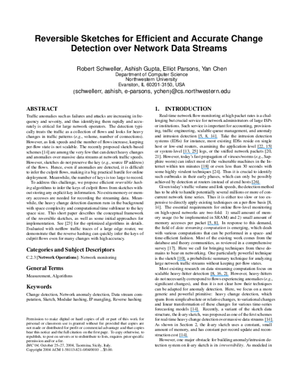(PDF) Reversible sketches for efficient and accurate change detection over network data streams