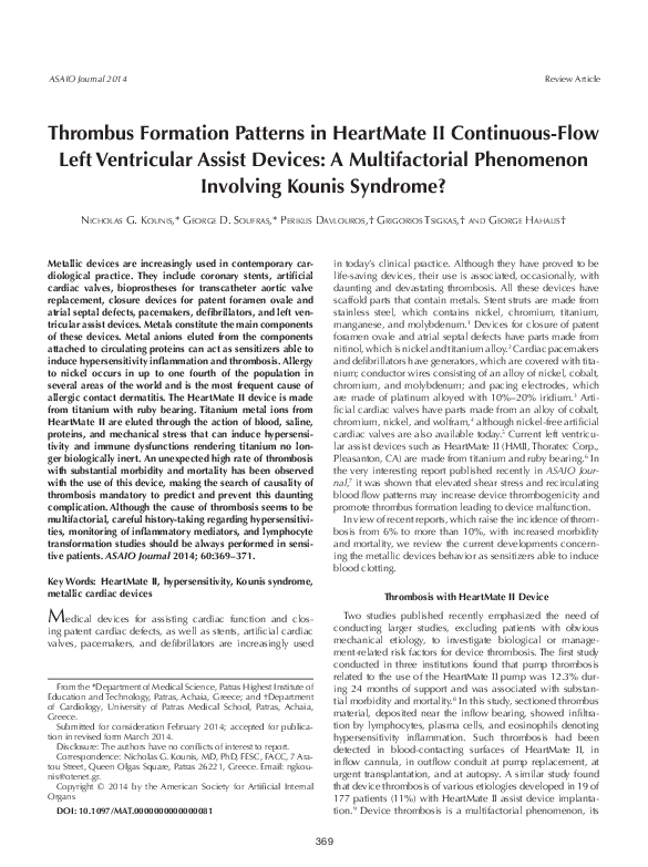 (PDF) Thrombus Formation Patterns in HeartMate II continuous-flow left ventricular assist ...