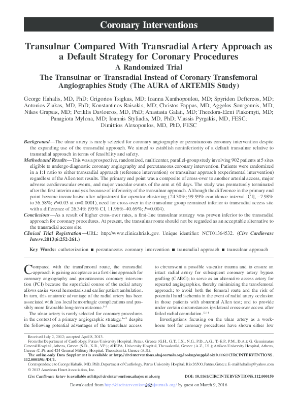 (PDF) Transulnar Compared With Transradial Artery Approach as a Default Strategy for Coronary ...