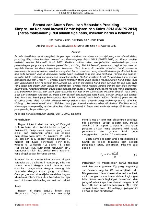 (DOC) Format dan Aturan Penulisan Manuskrip Prosiding Simposium ...