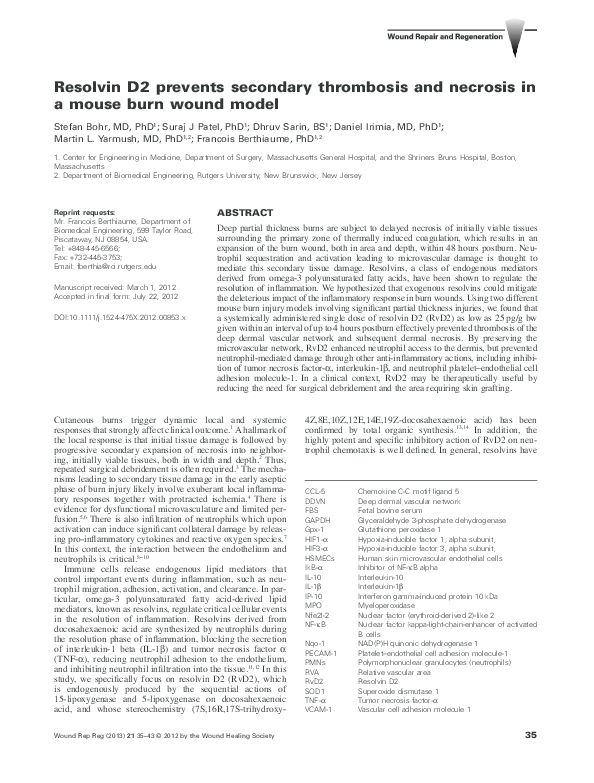 (PDF) Resolvin D2 prevents secondary thrombosis and necrosis in a mouse ...