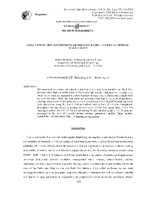 (PDF) FREE CONVECTION AND ENTROPY GENERATION INSIDE A VERTICAL INPHASE ...