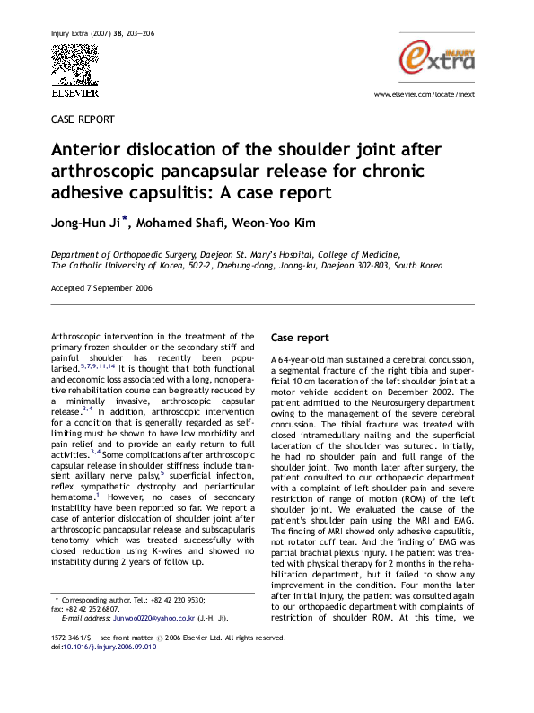 (PDF) Anterior dislocation of the shoulder joint after arthroscopic ...