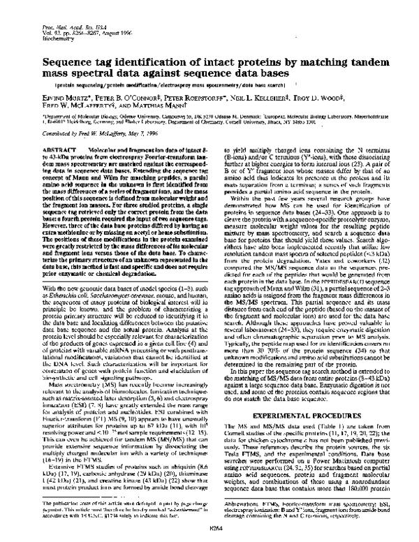 (PDF) Sequence tag identification of intact proteins by matching tanden ...