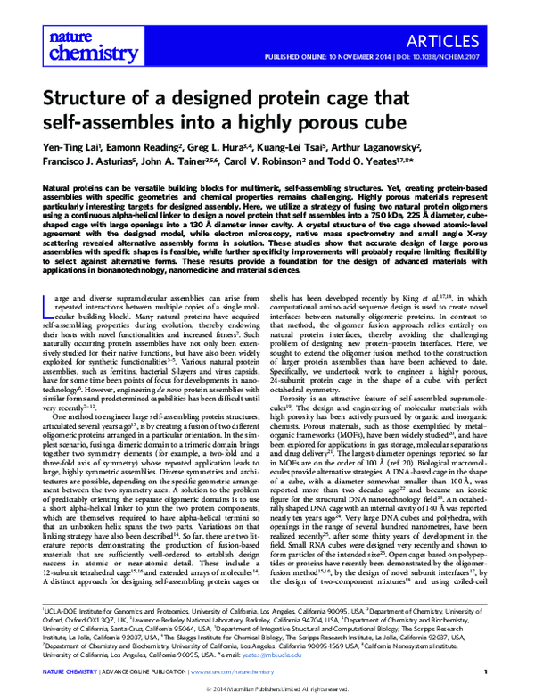 (PDF) Structure of a designed protein cage that self-assembles into a ...