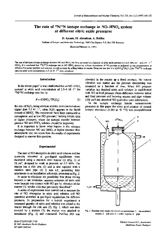 (PDF) The rate of15N/14N isotope exchange in NO−HNO3 system at ...