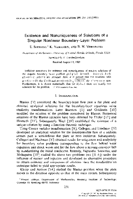 (PDF) Existence and nonuniqueness of solutions of a singular nonlinear boundary-layer problem