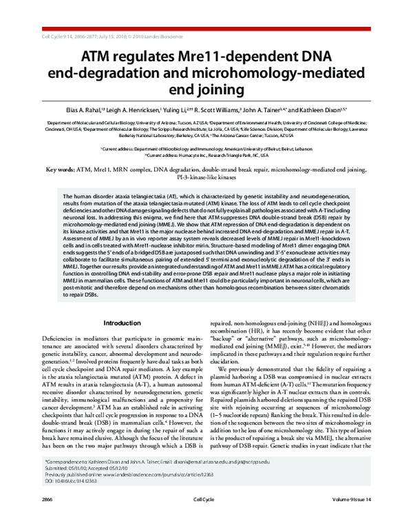 (PDF) ATM regulates Mre11-dependent DNA end-degradation and ...