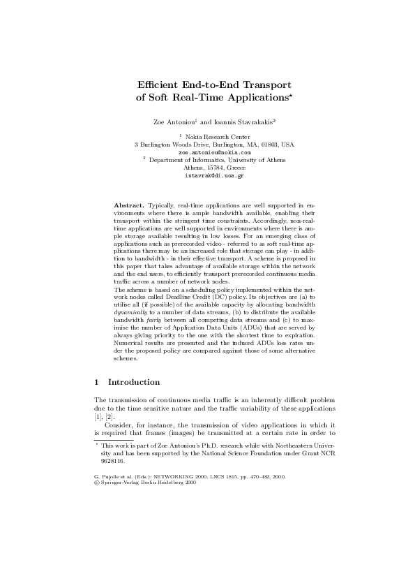 (PDF) Efficient End-to-End Transport of Soft Real-Time Applications | Ioannis Stavrakakis ...