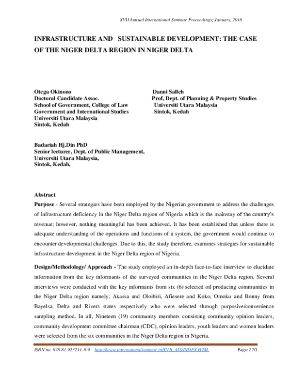 (PDF) INFRASTRUCTURE AND SUSTAINABLE DEVELOPMENT: THE CASE OF THE NIGER ...