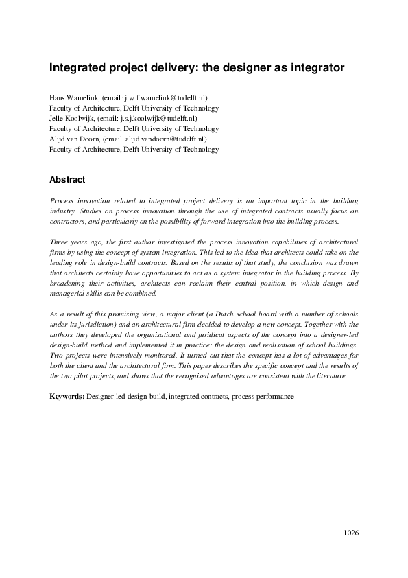 (PDF) Integrated project delivery: the designer as integrator