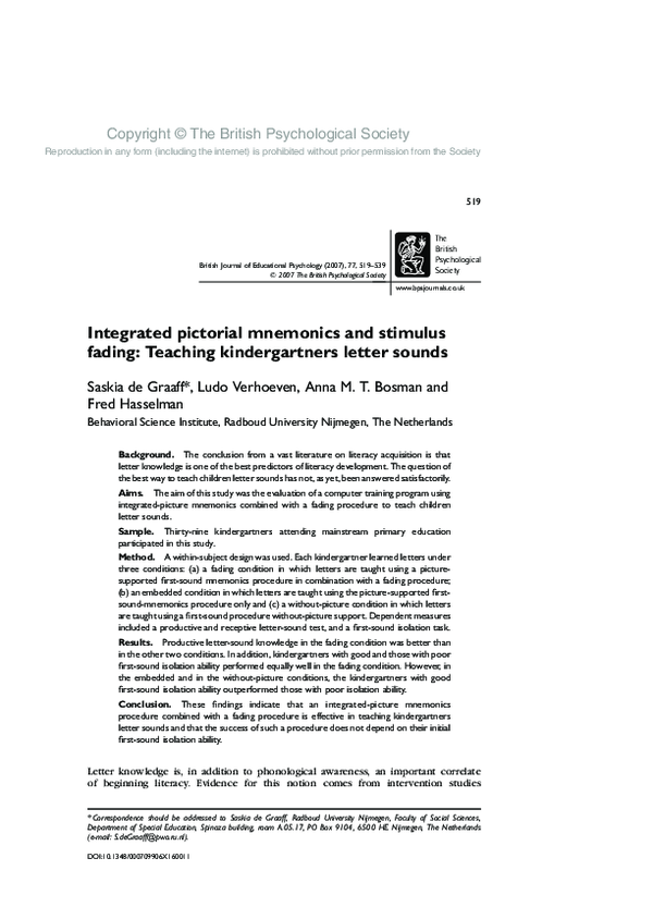 (PDF) Integrated pictorial mnemonics and stimulus fading: Teaching ...