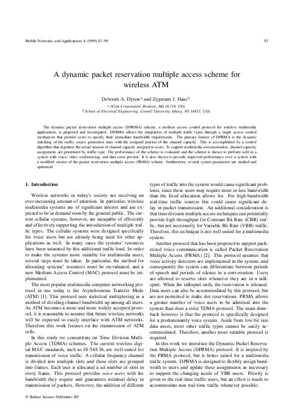 Pdf A Dynamic Packet Reservation Multiple Access Scheme For Wireless Atm