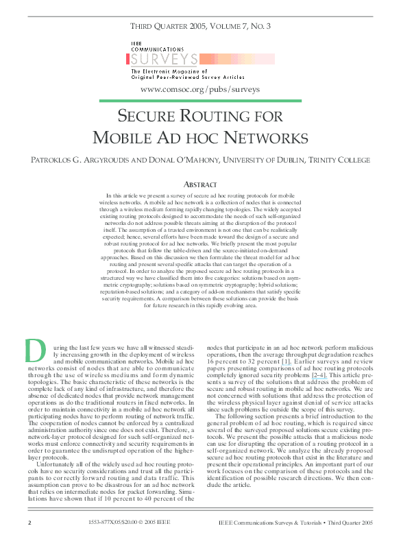 (PDF) Secure routing for mobile ad hoc networks