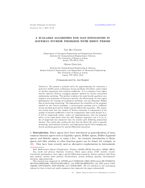 Pdf A Scalable Algorithm For Map Estimators In Bayesian Inverse Problems With Besov Priors