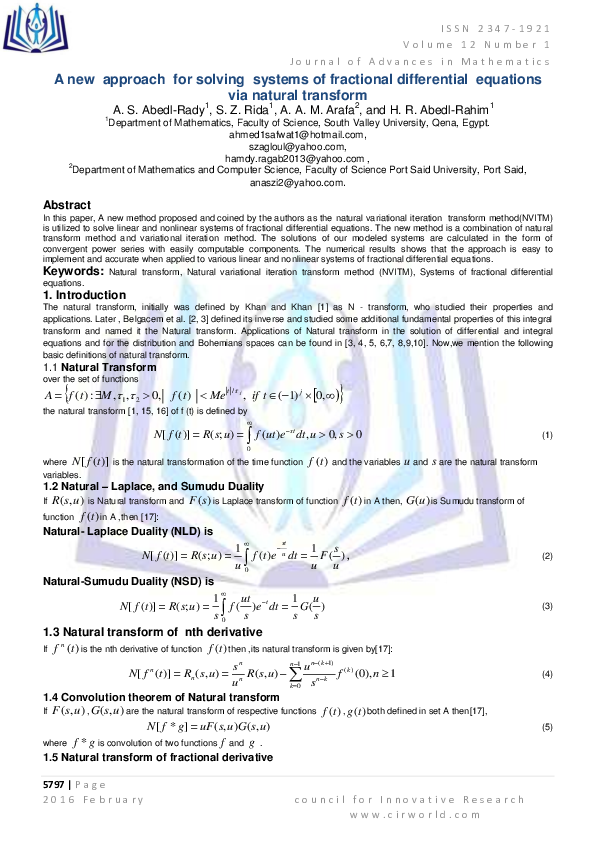 Pdf A New Approach For Solving Systems Of Fractional Differential