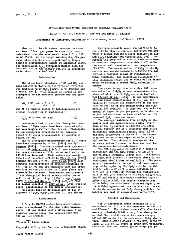 (PDF) Ultraviolet absorption spectrum of hydrogen peroxide vapor