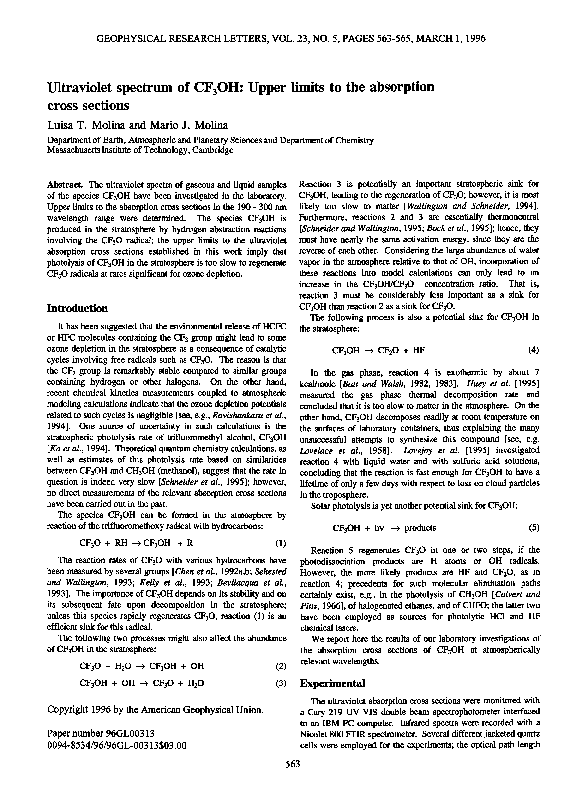 (PDF) Ultraviolet spectrum of CF 3 OH: Upper limits to the absorption ...
