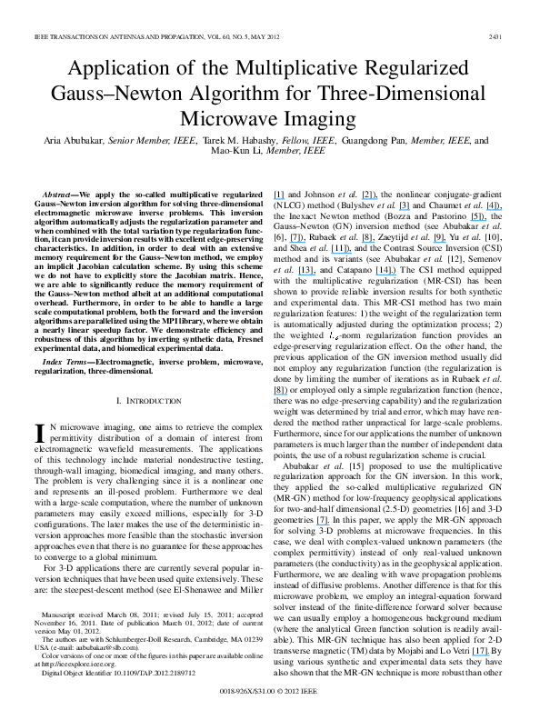 (PDF) Application of the Multiplicative Regularized Gauss–Newton Algorithm for Three-Dimensional ...