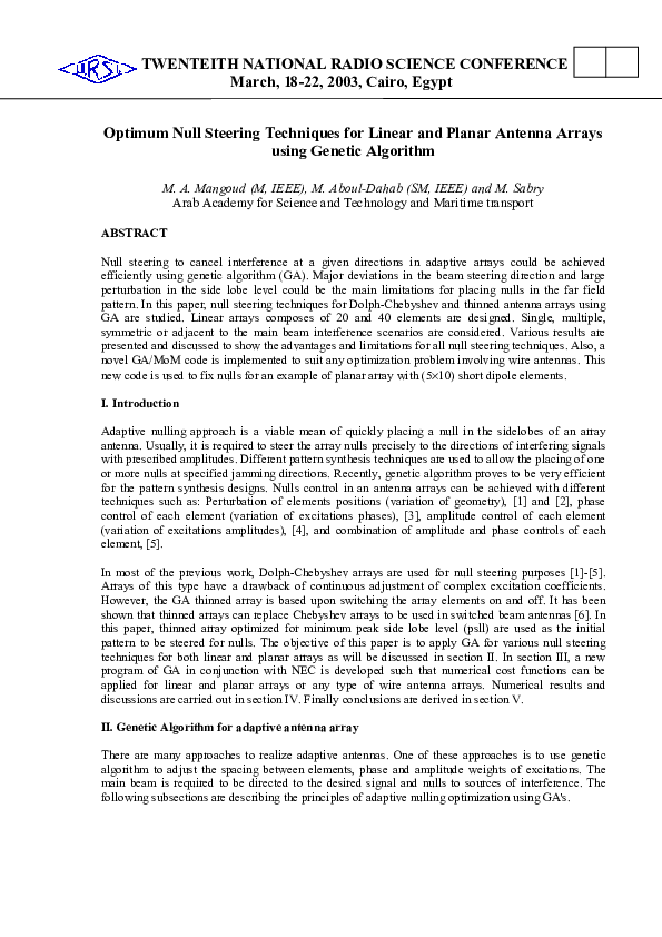 (PDF) Genetic Algorithm for Null Steering in Antennas