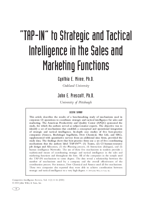 (PDF) “TAP-IN” to strategic and tactical intelligence in the sales and ...
