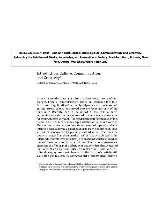 (PDF) Introduction: Culture, Communication, and Creativity 1