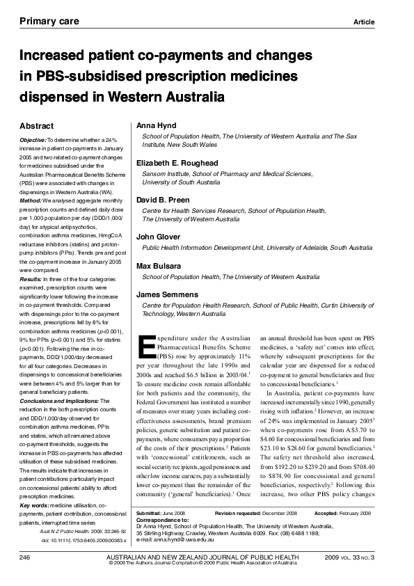(PDF) Increased patient co-payments and changes in PBS-subsidised prescription medicines ...