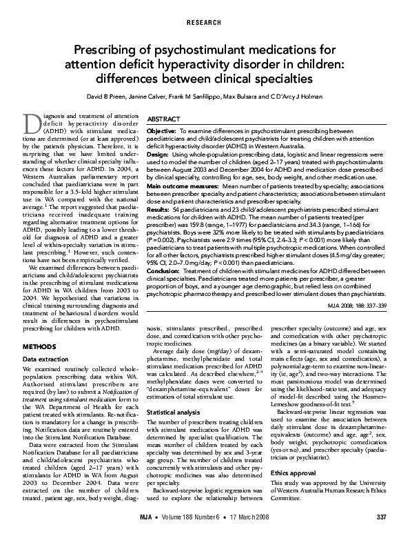(PDF) Prescribing of psychostimulant medications for attention deficit ...