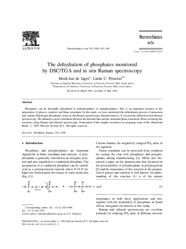(PDF) The dehydration of phosphates monitored by DSC/TGA and in situ ...
