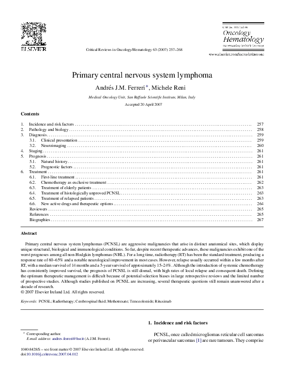 (PDF) Primary Central Nervous System Lymphoma
