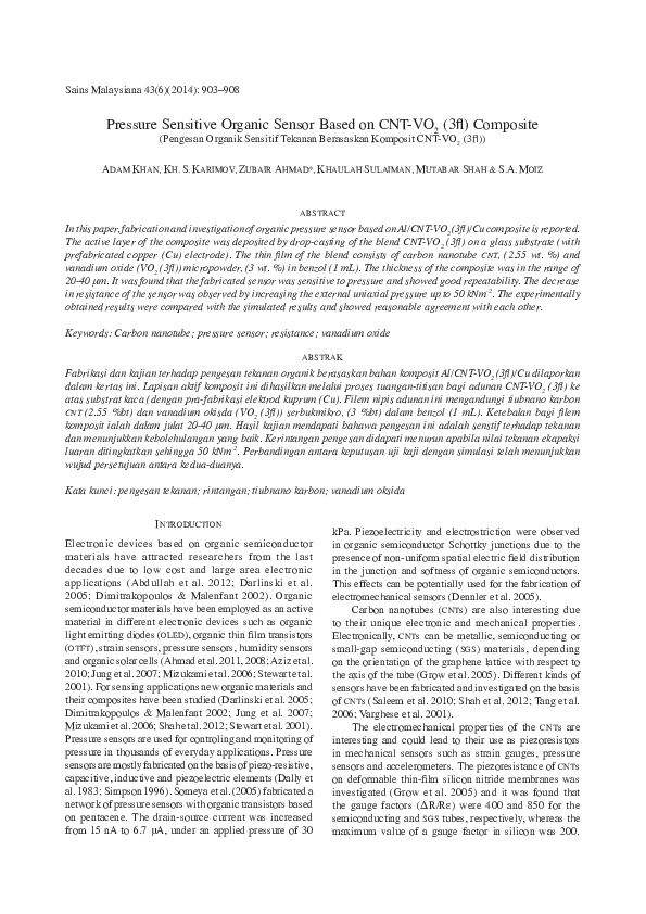 (PDF) Pressure Sensitive Organic Sensor Based on CNT-VO2 (3fl) Composite