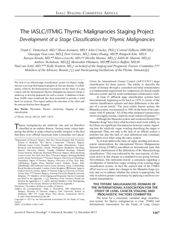 (PDF) The IASLC/ITMIG Thymic Malignancies Staging Project