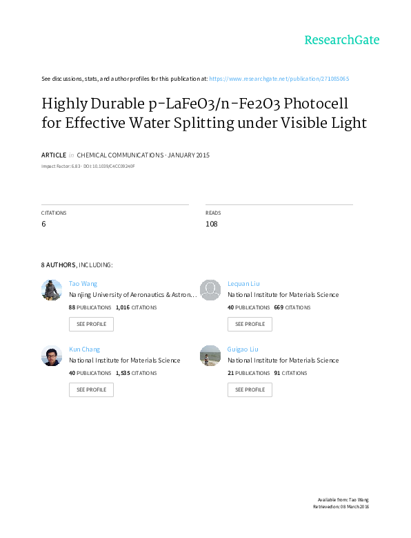 (PDF) Highly Durable p-LaFeO3/n-Fe2O3 Photocell for Effective Water ...