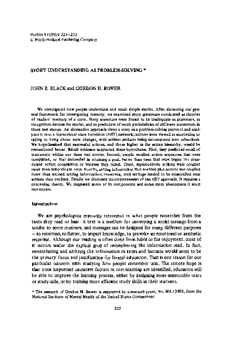 (PDF) Story understanding as problem-solving