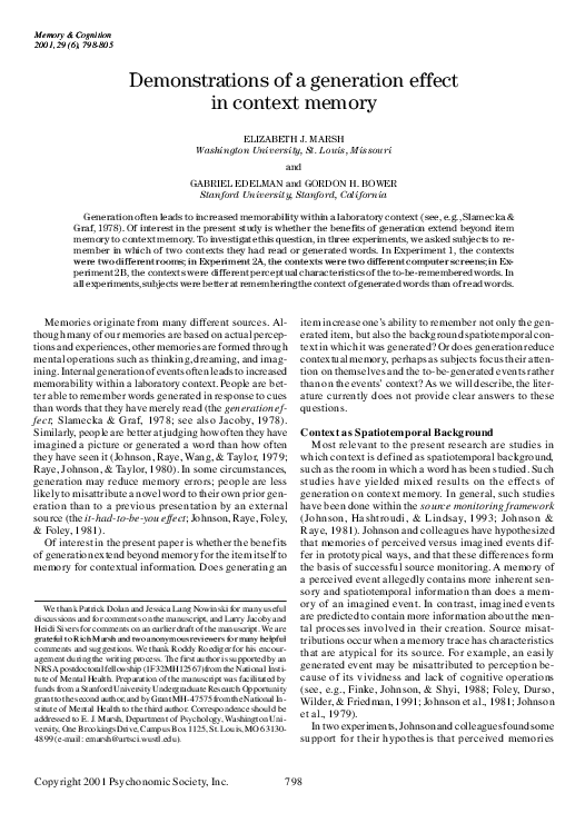 (PDF) Demonstrations of a generation effect in context memory