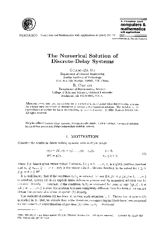 (PDF) The numerical solution of discrete-delay systems