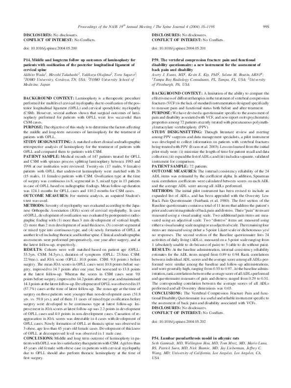 (PDF) P54. Lumbar pseudarthrosis model in athymic rats