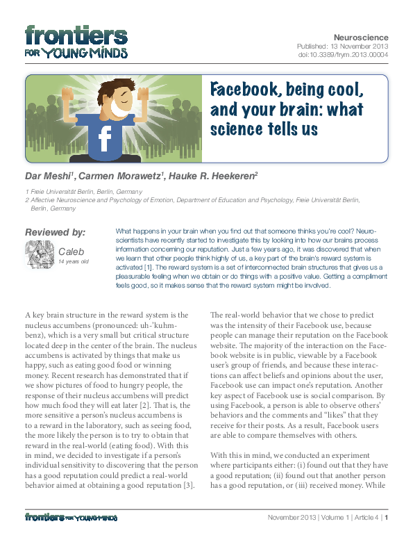 (PDF) Facebook, Being Cool, and Your Brain: What Science Tells Us
