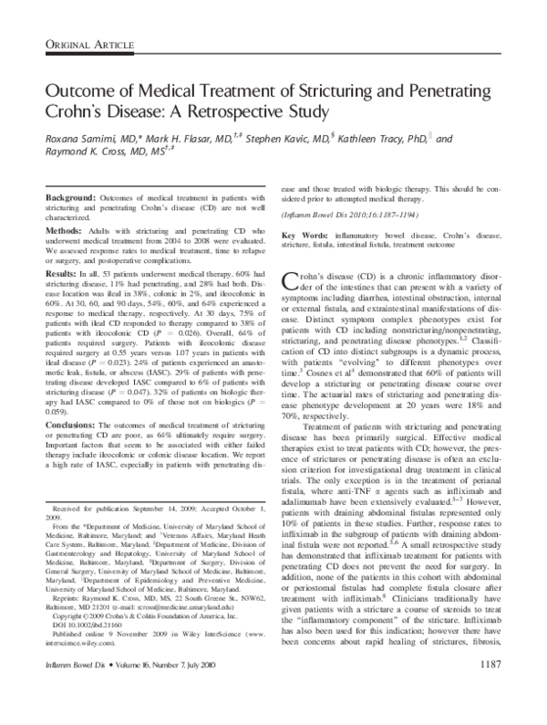 (PDF) Outcome of medical treatment of stricturing and penetrating ...