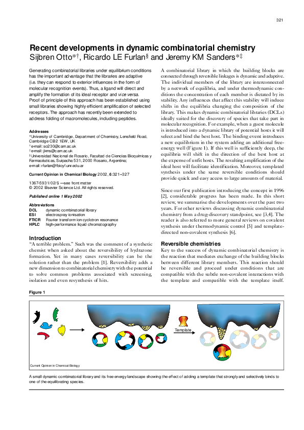 (PDF) Recent developments in dynamic combinatorial chemistry | Ricardo ...