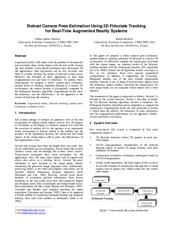 Pdf Robust Camera Pose Estimation Using 2d Fiducials Tracking For