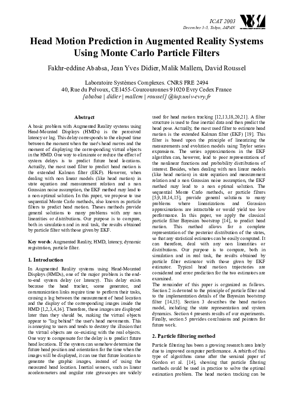 (PDF) Head motion prediction in augmented reality systems using monte ...