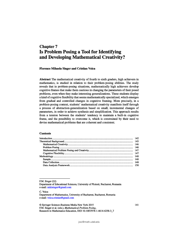(PDF) Singer, F.M. & Voica, C. (2015). Is Problem Posing a Tool for Identifying and Developing ...