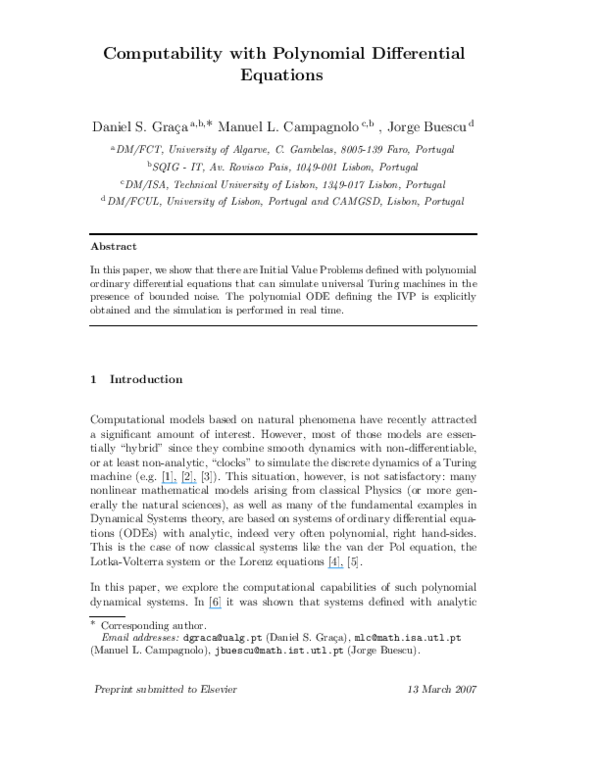 (PDF) Computability with polynomial differential equations