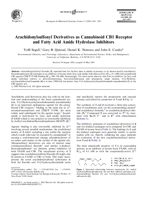 (PDF) Arachidonylsulfonyl derivatives as cannabinoid CB1 receptor and ...