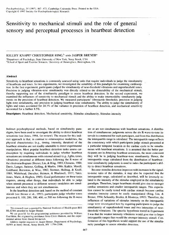 (PDF) Sensitivity to mechanical stimuli and the role of general sensory ...